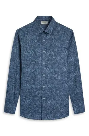 Bugatchi Julian Shaped Fit Paisley Cotton Button-up Shirt - Navy