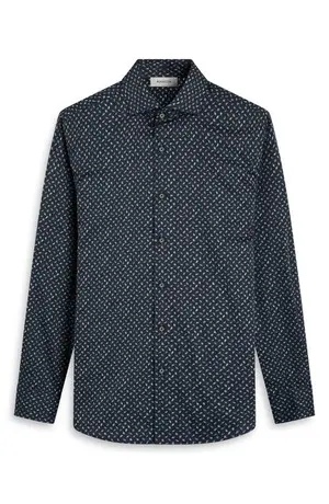Bugatchi Alvin Trim Fit Leaf Print Stretch Cotton Button-up Shirt - Navy