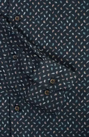Bugatchi Alvin Trim Fit Leaf Print Stretch Cotton Button-up Shirt - Navy