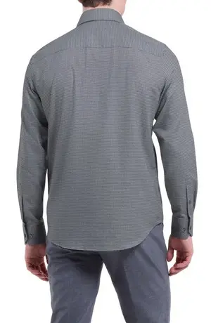 Bugatchi Alvin Trim Fit Micro Houndstooth Brushed Cotton Button-up Shirt - Cement