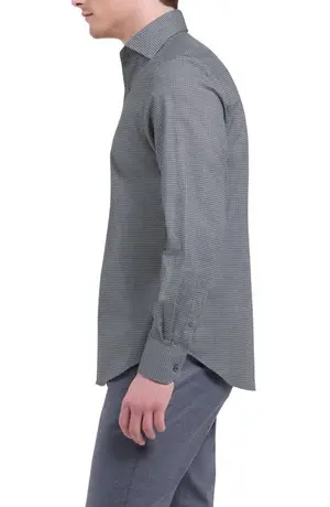 Bugatchi Alvin Trim Fit Micro Houndstooth Brushed Cotton Button-up Shirt - Cement