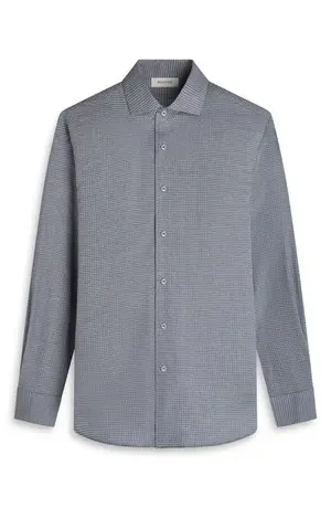 Bugatchi Alvin Trim Fit Micro Houndstooth Brushed Cotton Button-up Shirt - Cement