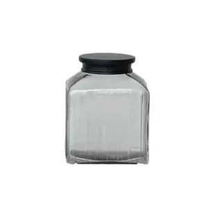 STORIED HOME Large Square Glass Jar With Lid - Clear
