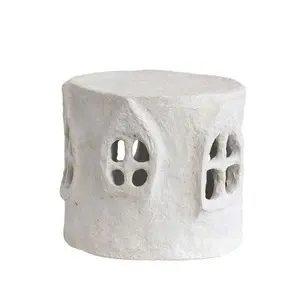 STORIED HOME Decorative Handmade Paper Mache House - Ivory