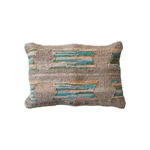 STORIED HOME Hand-woven Jute And Cotton Chindi Lumbar Pillow - Tan