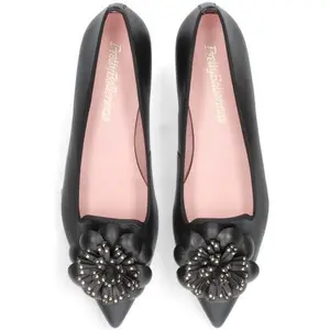 Pretty Ballerinas Pointed Leather Ballerina Flats With Floral Detail