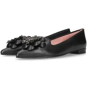 Pretty Ballerinas Pointed Leather Ballerina Flats With Floral Detail