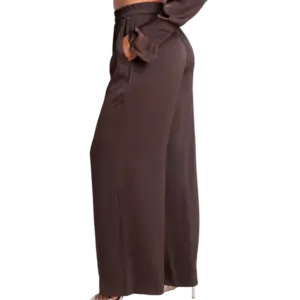 RICHANTEE High-waisted Wide-leg Silk-satin Pants - Brown
