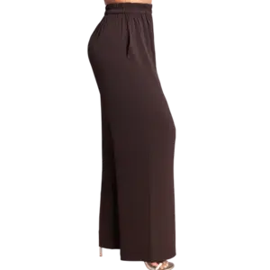 RICHANTEE High-waisted Wide-leg Silk-satin Pants - Brown