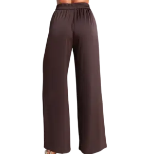 RICHANTEE High-waisted Wide-leg Silk-satin Pants - Brown