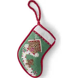 LANDS' END Mini Needlepoint Christmas Stocking - Gingerbread