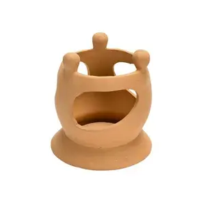 STORIED HOME Handmade Terracotta Candle Holder With Circle Of Figures - Orange