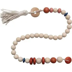 STORIED HOME Wood Bead Garland With Cotton Tassel - Tan