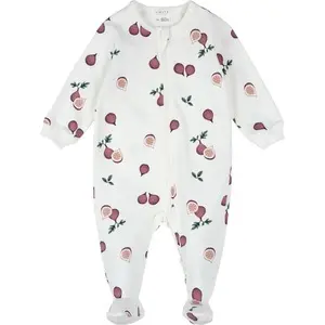 PETIT LEM Figs Print Footed Pajamas - Off White