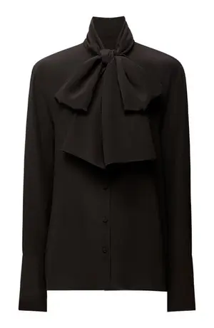 Another Tomorrow Signature Bow Blouse - Black
