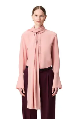 Another Tomorrow Signature Bow Blouse - Blush