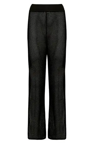 VIX PAULA HERMANNY Valerie Open Stitch Wide Leg Pants - Black