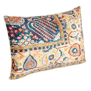STORIED HOME Vintage Mosaic Velvet Lumbar Pillow - Blue