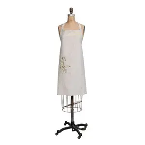 STORIED HOME Cotton And Linen Printed Kitchen And Dining Apron With Hand-embroidery Flower Design And French Knots - Natural