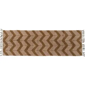 STORIED HOME Cotton Tufted Floor Runner With Chevron Pattern And Fringe - Brown