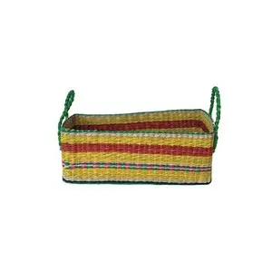 STORIED HOME Hand-woven Seagrass Basket With Stripes - Yellow
