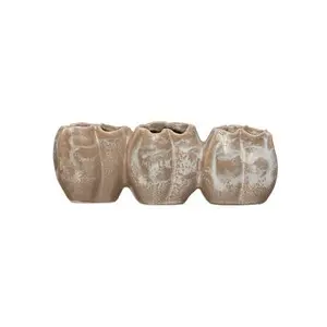 STORIED HOME Stoneware Pod Shaped Vase With 3 Sections And Organically Shaped Edge And Distressed Finish - White