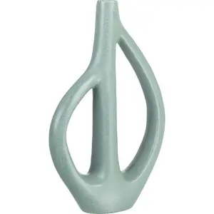 STORIED HOME Stoneware Sculptural Vase With Teardrop Handles - Blue