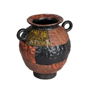 STORIED HOME Textured Stoneware Vase With Handles And Reactive Glaze - Multicolor