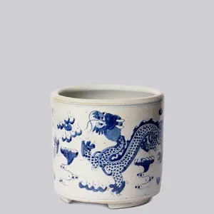 COBALT GUILD Porcelain Dragon Footed Cachepot - Blue And White