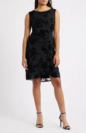 CONNECTED APPAREL Flocked Faux Wrap Dress