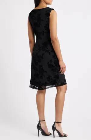 CONNECTED APPAREL Flocked Faux Wrap Dress