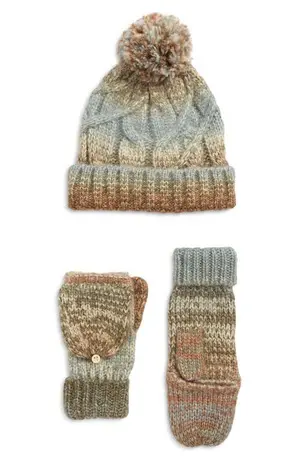 Free People Rainbow Beanie & Mittens Set - Blue Combo