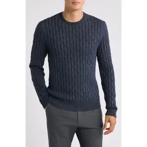 JACK VICTOR Crewneck Merino Wool Cable Sweater - Aviator
