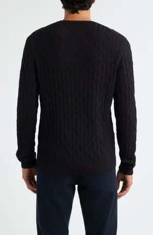 JACK VICTOR Crewneck Merino Wool Cable Sweater - Navy