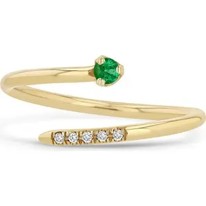 Zoe Chicco Emerald And Diamond Bypass Ring - 14k Yellow Gold