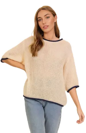 KNIT & LOUNGE Knit Half-sleeve Pullover Sweater