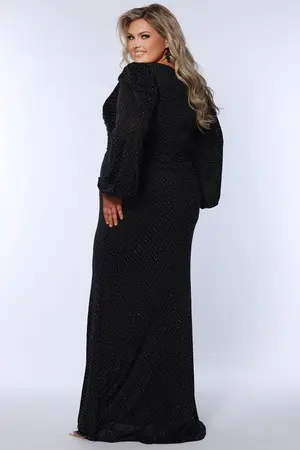 SYDNEY'S CLOSET V-neck Long Puff Sleeve Evening Gown