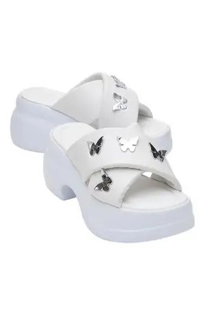 PROLOGUE SHOES Butterfly-buckle Platform Sandals - White Faux Leather