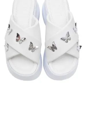PROLOGUE SHOES Butterfly-buckle Platform Sandals - White Faux Leather