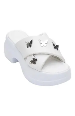 PROLOGUE SHOES Butterfly-buckle Platform Sandals - White Faux Leather