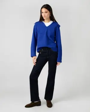 WeWoreWhat Collared V-neck Ribbed Sweater