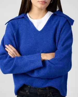 WeWoreWhat Collared V-neck Ribbed Sweater