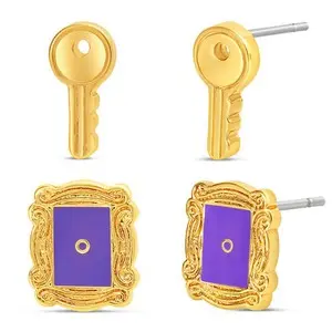 FRIENDS Peephole Frame And Key Stud Earring Set