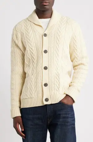 SCHOTT Wool-blend Fisherman Cardigan - Off White