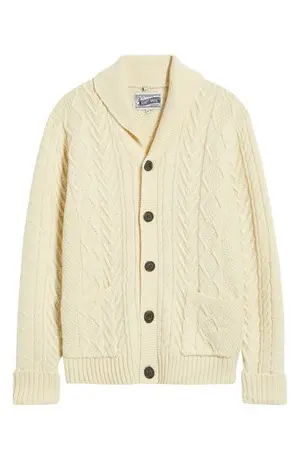 SCHOTT Wool-blend Fisherman Cardigan - Off White