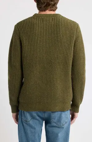 SCHOTT Donegal Tweed Wool Blend Crewneck Sweater - Olive