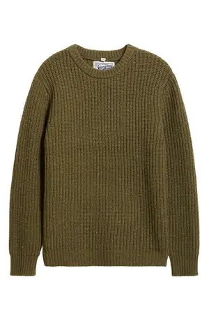 SCHOTT Donegal Tweed Wool Blend Crewneck Sweater - Olive