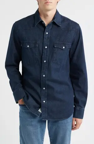 SCHOTT Cotton Denim Western Shirt - Indigo