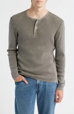 SCHOTT Stonewash Cotton Henley Sweater - Olive