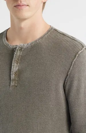 SCHOTT Stonewash Cotton Henley Sweater - Olive